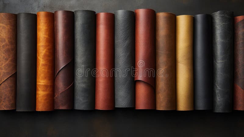 Rolled Leather Samples in Various Colors and Textures. Stock Photo ...