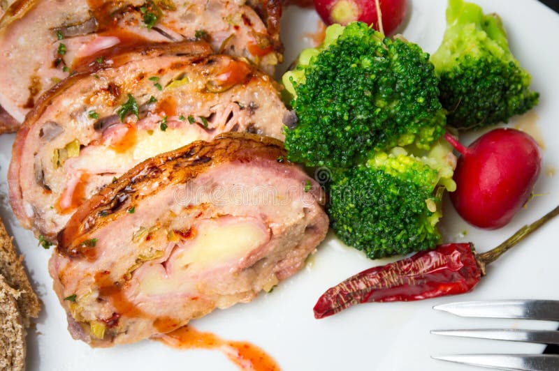 Rolled Meat Meal with Vegetables on a Plate Stock Image - Image of ...