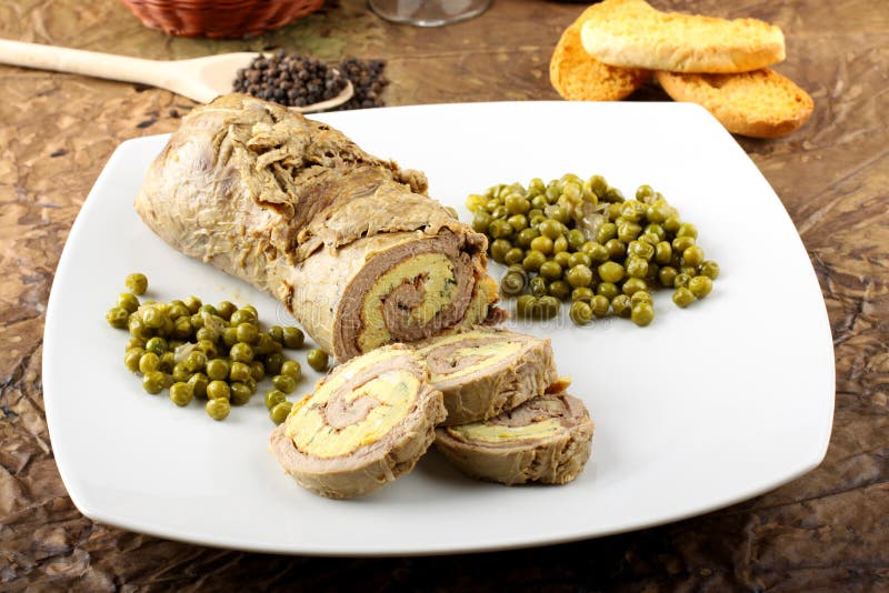 Rolled Meat Stuffed with Omelette Stock Photo - Image of ginger ...