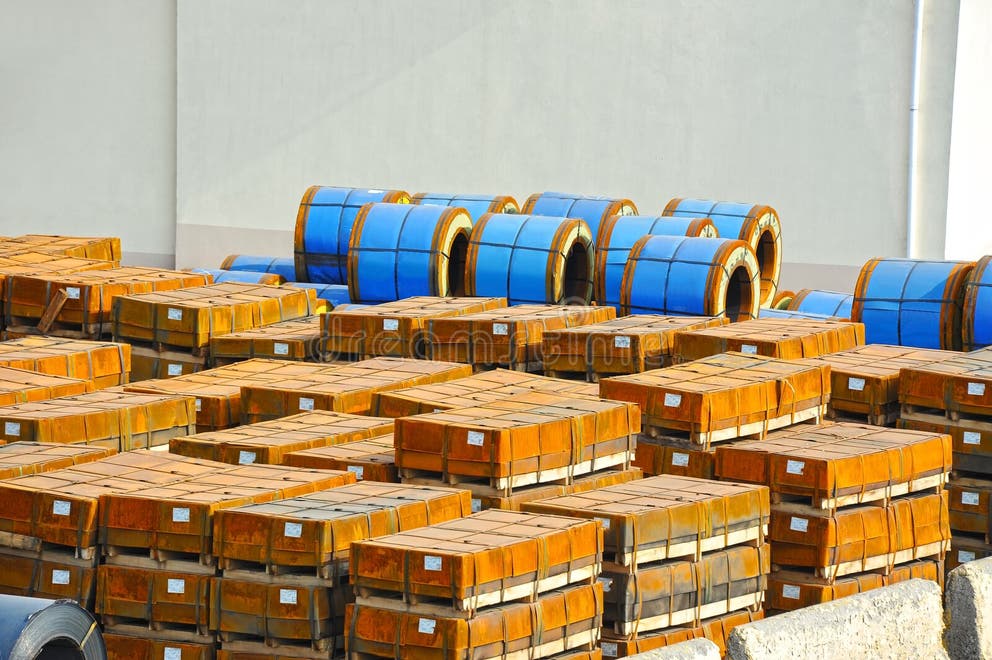 Rolled metal in port stock image. Image of hard, iron - 113009459