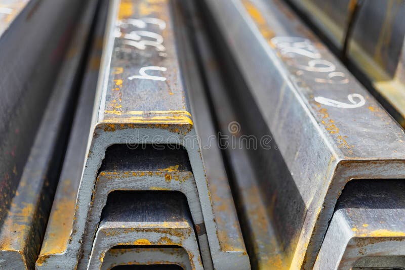 Rolled Metal Profile in a Metal Products Warehouse. Steel Profiles for ...