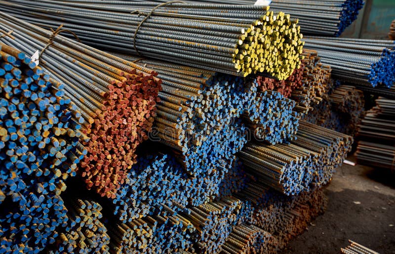 Rolled Metal Rod is Stored in a Warehouse in Packages Stock Image ...