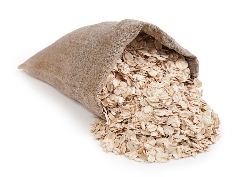 Rolled Oats in a Bag Isolated on White Stock Photo - Image of healthy ...