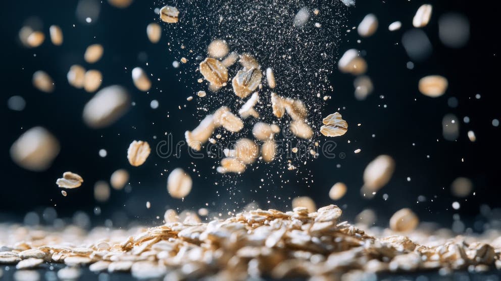 Rolled Oats Falling on Dark Background Stock Illustration ...
