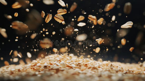 Rolled Oats Falling on Dark Background Stock Illustration ...