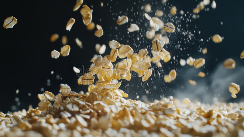 Rolled Oats Falling on Dark Background Stock Illustration ...