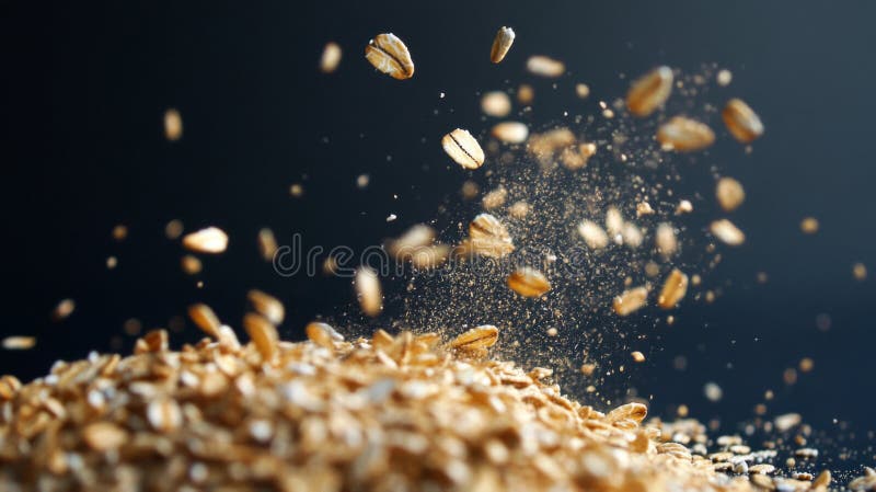 Rolled Oats Falling Onto a Pile Against Dark Background Stock ...