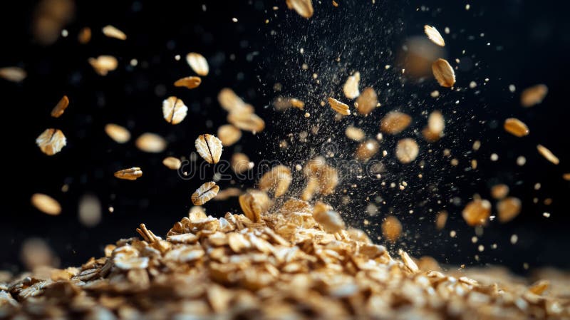 Rolled Oats Falling on a Pile Against Dark Background Stock ...