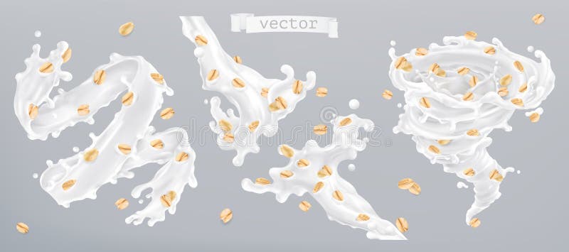 Rolled Oats and Milk Splashes. Corn Flakes. 3d Vector Icon Set Stock ... Rolled Oats and Milk Splashes. Corn Flakes. 3d Vector Icon Set Stock ...