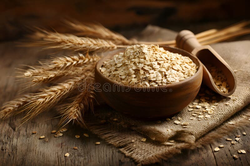 Rolled Oats and Wheat Ears Creating a Rustic Breakfast Scene Stock ...