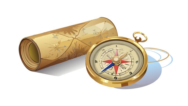 Rolled Old Map and Compass Ancient Exploration Artifacts, Vector Design ...