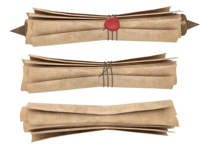 Rolled Old Paper Scroll Isolated on a White Background. 3d Illustration ... Rolled Old Paper Scroll Isolated on a White Background. 3d Illustration ...