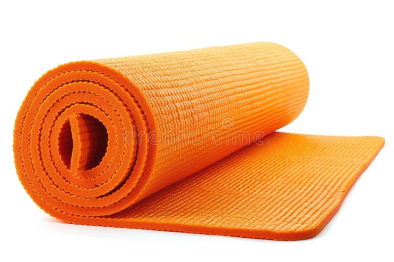 A Rolled Orange Yoga Mat on a White Surface, Perfect for Storage or ...