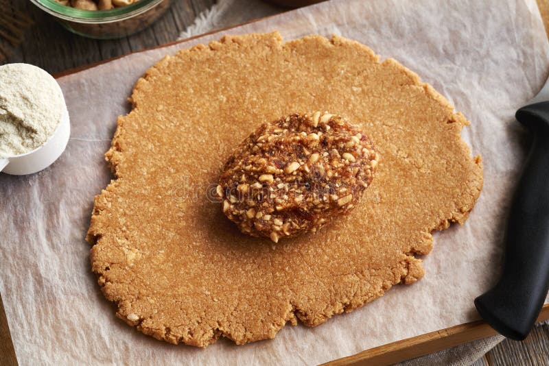 Rolled Out Dough Made of Whey Protein Powder and Peanut Butter with a ...
