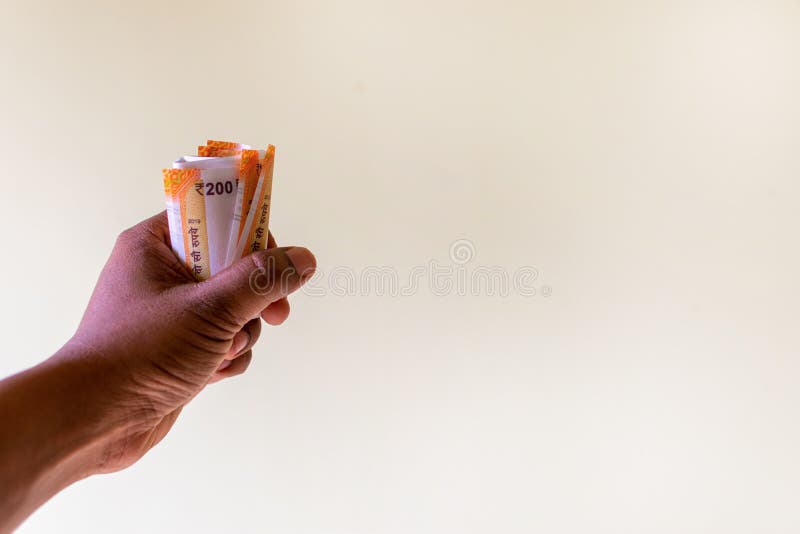 Rolled Paper Money, Indian Currency in a Man S Hand. Selective Focus on ...