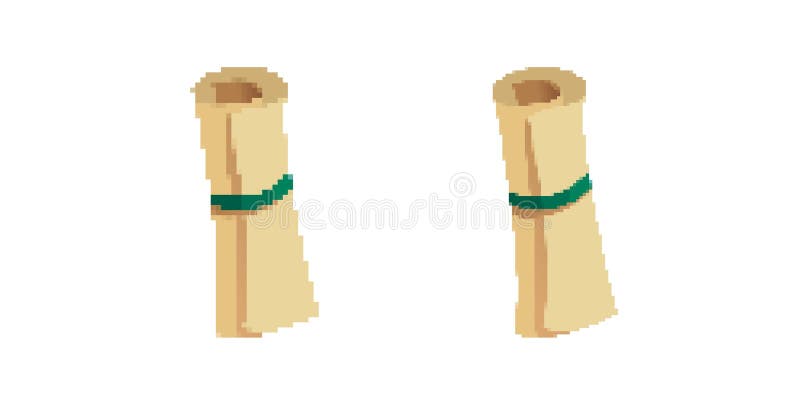 Rolled Paper Scrolls with Green Bands on Blank Surface in Simple Pixel ...
