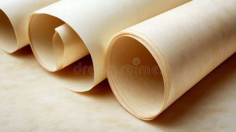 Rolled Parchment Paper Sheets Display Texture and Color Stock ...
