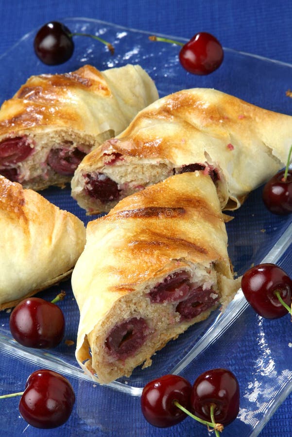 Rolled Pastry With Cherries Stock Photo - Image of baked, flavours: 7923242