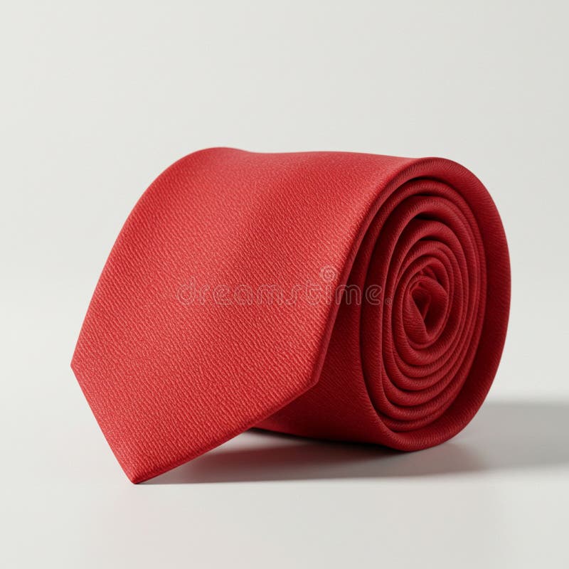 A Rolled Red Necktie with a Smooth, Satiny Texture on a Plain ...