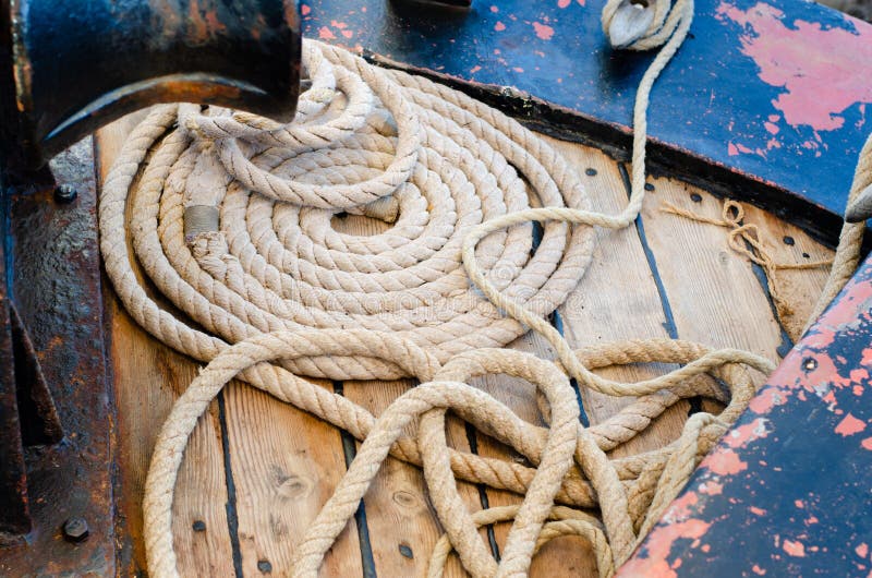 Roll of Sailing Rope on Deck Detail Stock Photo - Image of adventure ...