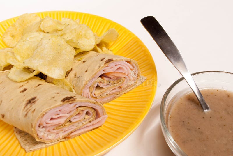 Rolled Sandwich with Chips stock image. Image of roll - 23520895