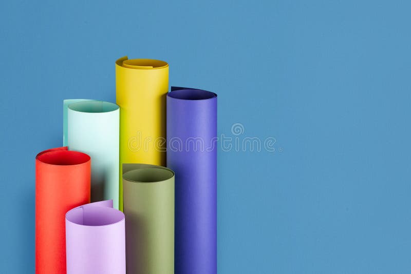 Rolled Sheets of Colored Paper with Copy Space Mock Up Stock Image ...