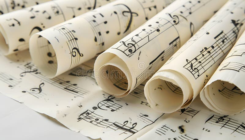 Rolled Sheets with Music Notes on Light Background, Closeup Stock Photo ...