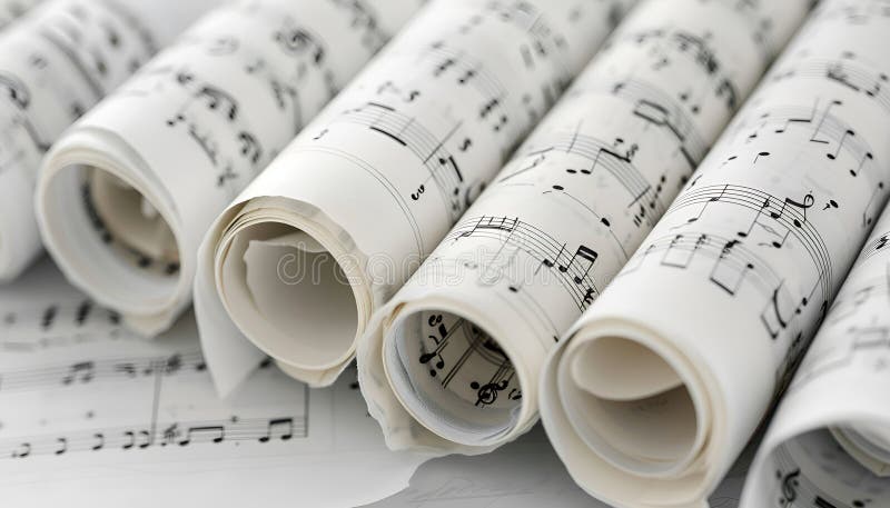 Rolled Sheets with Music Notes on Light Background, Closeup Stock Photo ...
