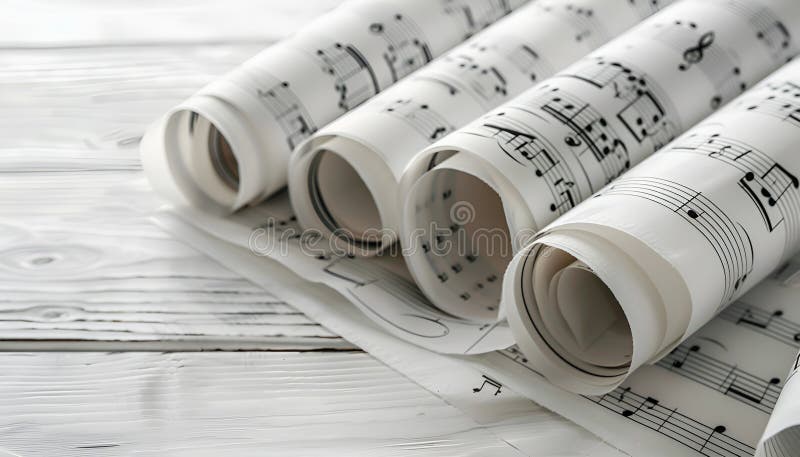Rolled Sheets with Music Notes on Light Background, Closeup Stock Image ...