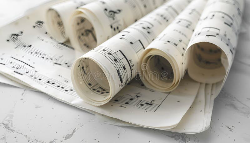 Rolled Sheets with Music Notes on Light Background, Closeup Stock Image ...