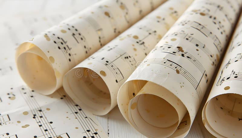 Rolled Sheets with Music Notes on Light Background, Closeup Stock Image ...