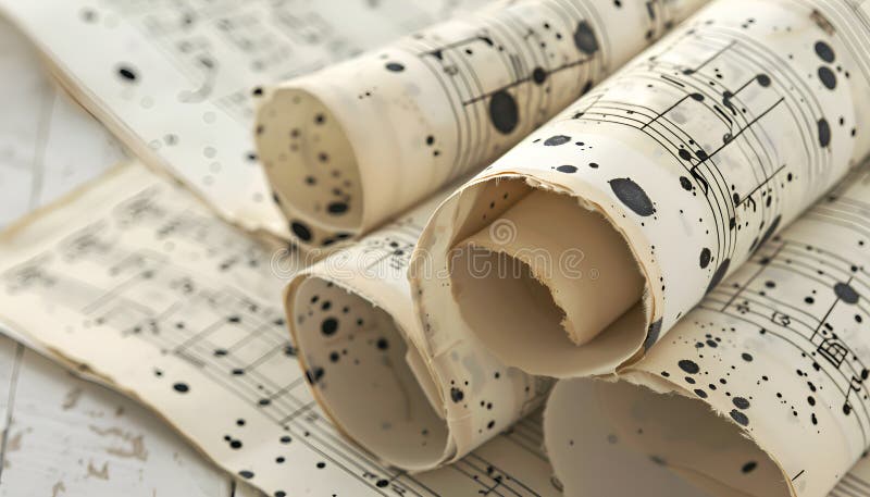 Rolled Sheets with Music Notes on Light Background, Closeup Stock Photo ...