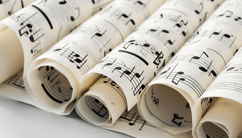 Rolled Sheets with Music Notes on Light Background, Closeup Stock Image ...