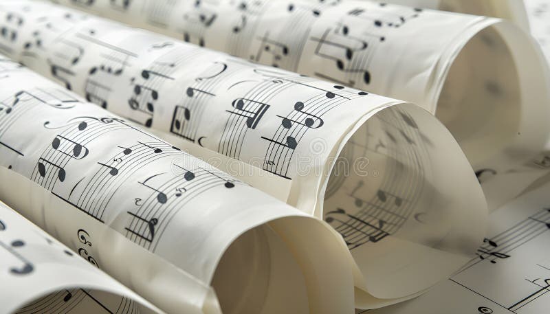 Rolled Sheets with Music Notes on Light Background, Closeup Stock Photo ...