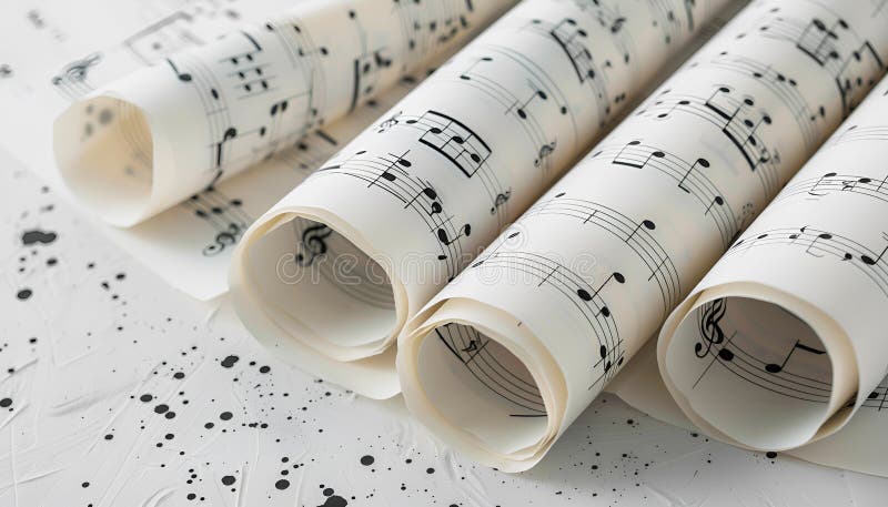 Rolled Sheets with Music Notes on Light Background, Closeup Stock Photo ...
