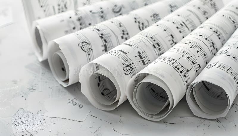 Rolled Sheets with Music Notes on Light Background, Closeup Stock Image ...
