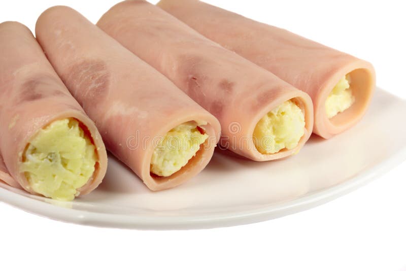 Rolled Slice of Ham with Cheese Stock Photo - Image of diner, salad ...