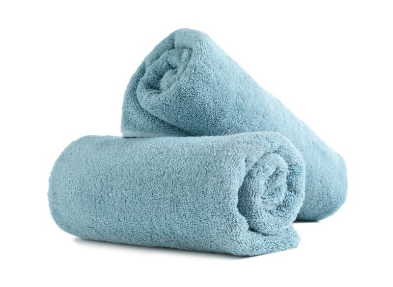 Rolled soft terry towels stock photo. Image of pool - 141880868