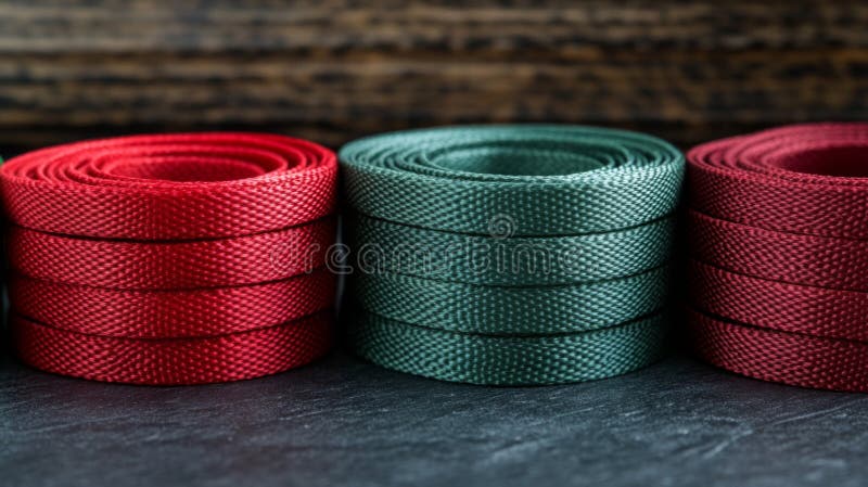 Rolled Spools of Red and Green Fabric Cord Stock Illustration ...