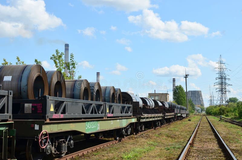 Rolled Steel Coil on on a Freight Train Stock Photo - Image of mill ...