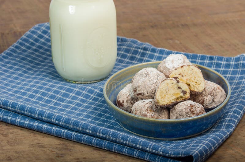 Rolled and Sugared Cookies with Milk Stock Photo - Image of towel ...