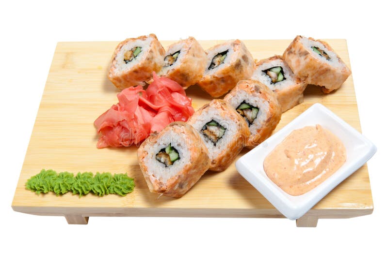 Rolled Sushi on Wooden Stand Stock Image - Image of rolled, roll: 19438709