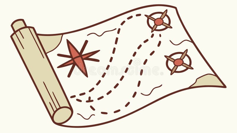 Rolled Treasure Map with Compass, Adventure and Discovery, Vector ...