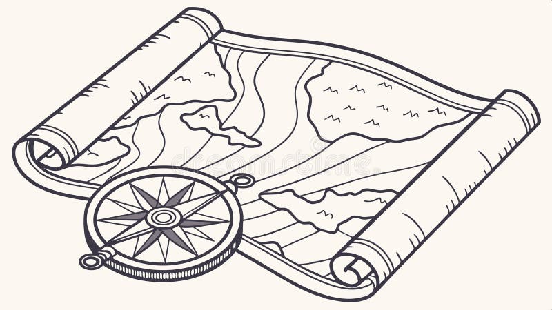Rolled Treasure Map with a Compass, Adventure and Exploration, Vector ...