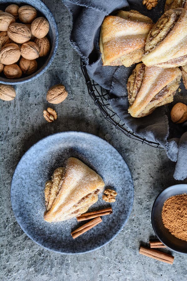 Rolled Triangle Pies with Walnut and Cinnamon Stock Image - Image of ...
