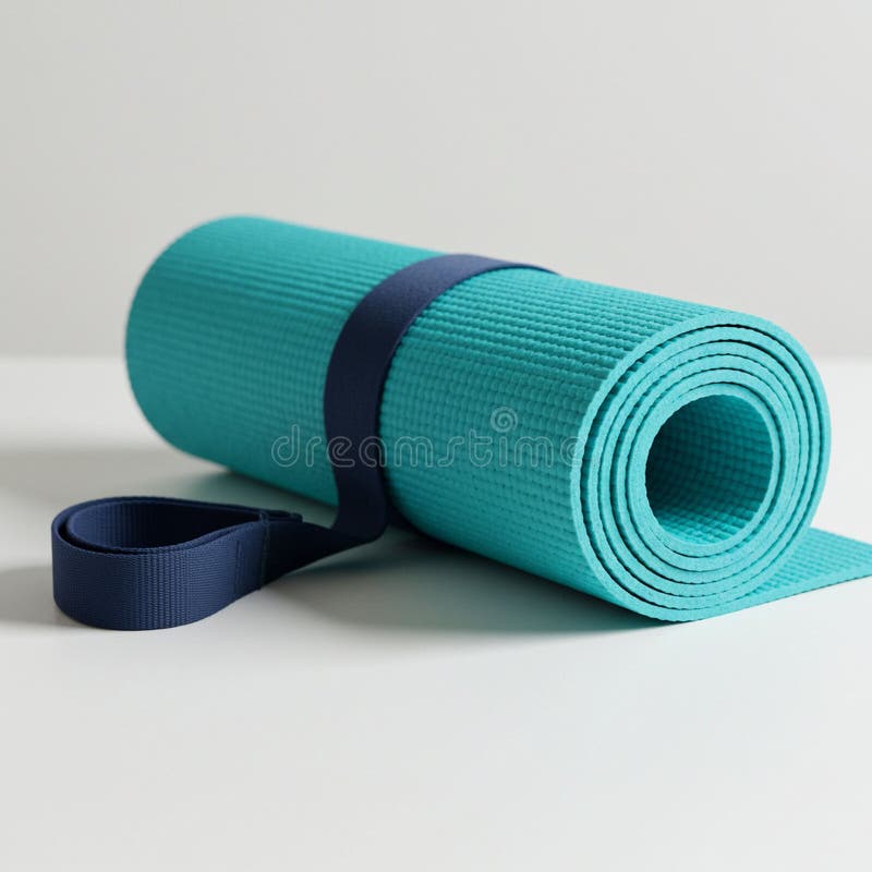 A Rolled Turquoise Yoga Mat with a Textured Surface is Secured by a ...