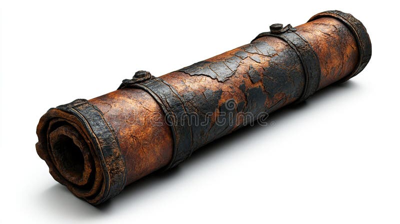 Rolled Up, Aged Leather Scroll with Metal Bands, Detailed Map Stock ...