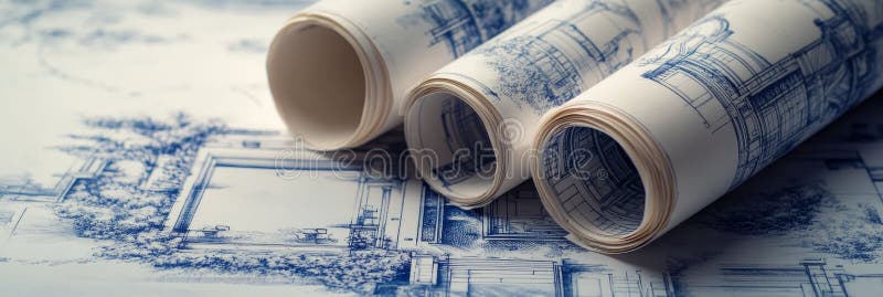 Rolledup Architectural Blueprints Showcasing Detailed Drawings ...