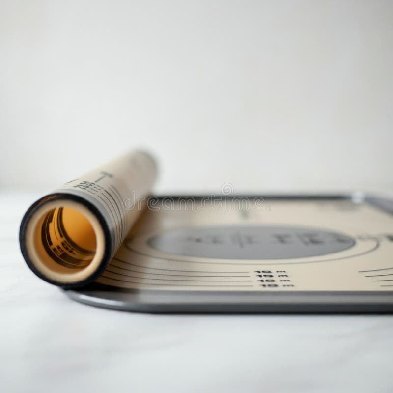 A Rolled-up Architectural or Technical Drawing on a Flat, Light-colored ...