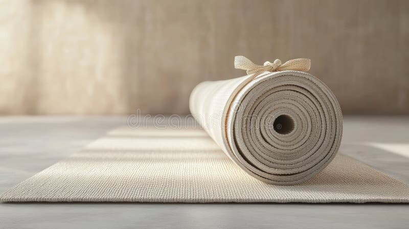 Rolled-up Beige Yoga Mat on a Minimalist Surface Stock Image - Image of ...